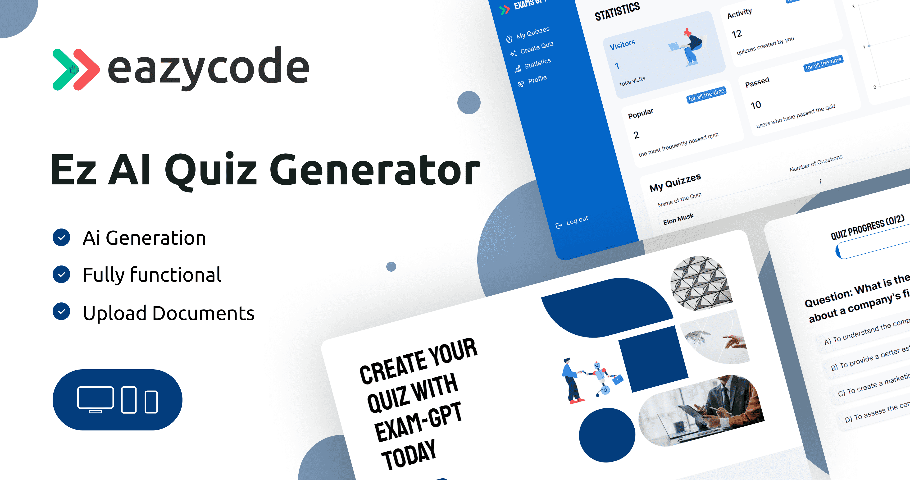 Ez AI Quiz Generator template - NoCode Bubble.io Template by EazyCode - NoCode Agency